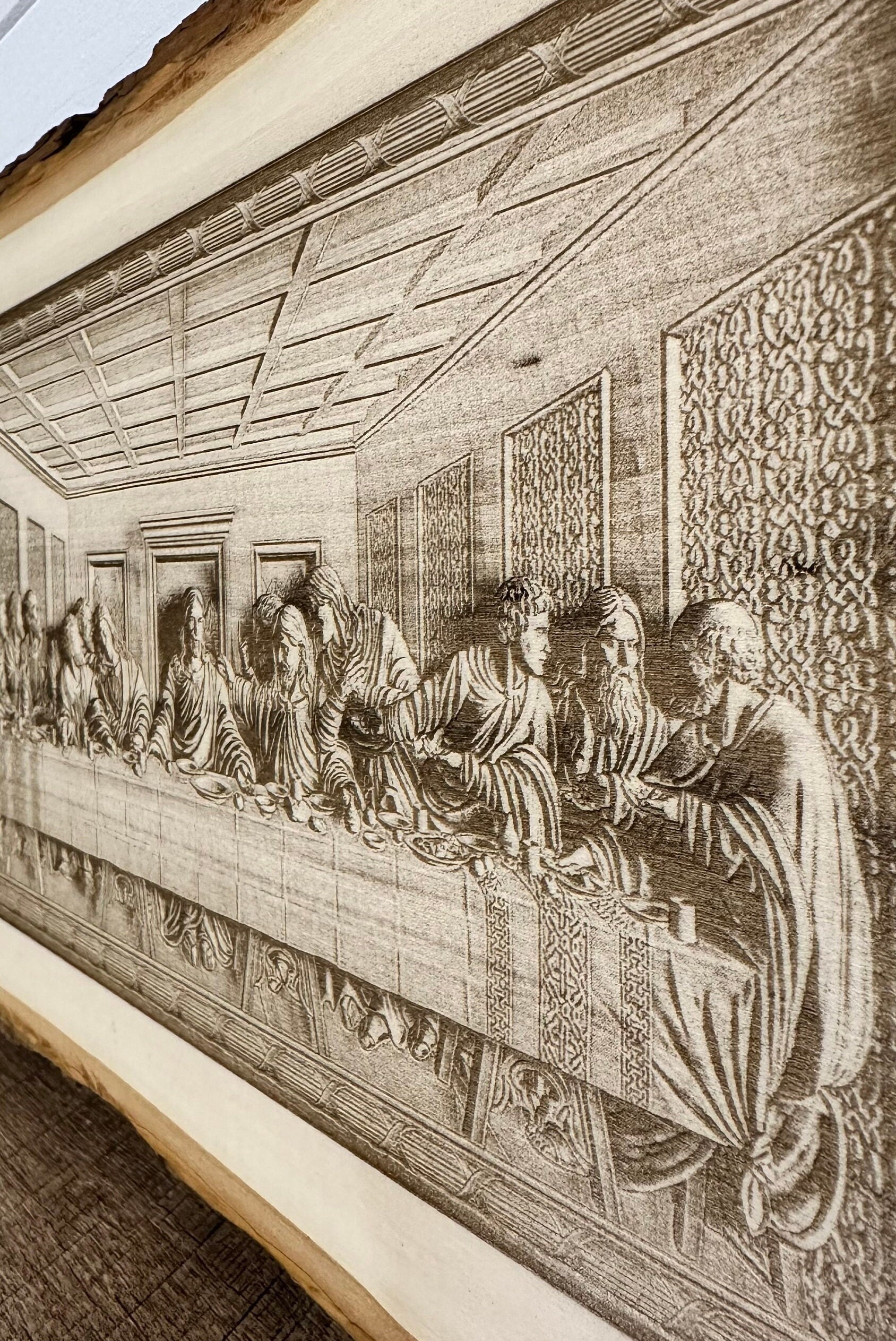 The Last Supper 3D Engraving on Live Edge Wooden Plank - Easter Gift ...