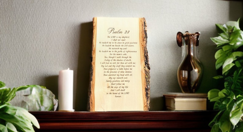 Psalm 23 Engraved Live Edge Wooden Sign - Easter Gift - Christian Wall ...