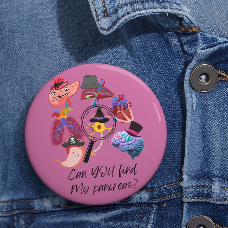 Type 1 Diabetic Humor Custom Button, Where's Waldo Anatomy Style, Funny ...