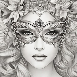 BEHIND THE MASK- Women Hair Flower Coloring Page Download Adult Instant ...