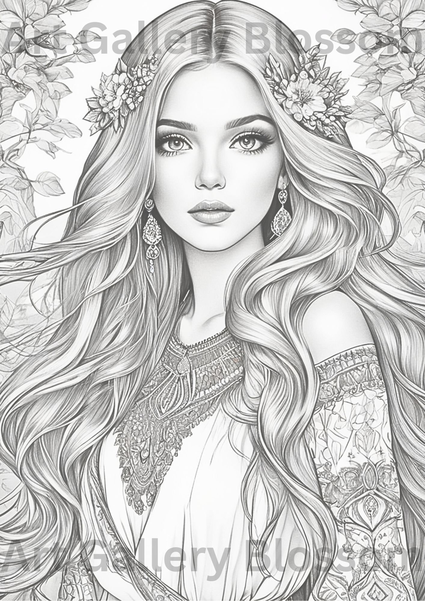 LOVE Beautiful Women Coloring Page Adults & Kids Instant Coloring Page ...