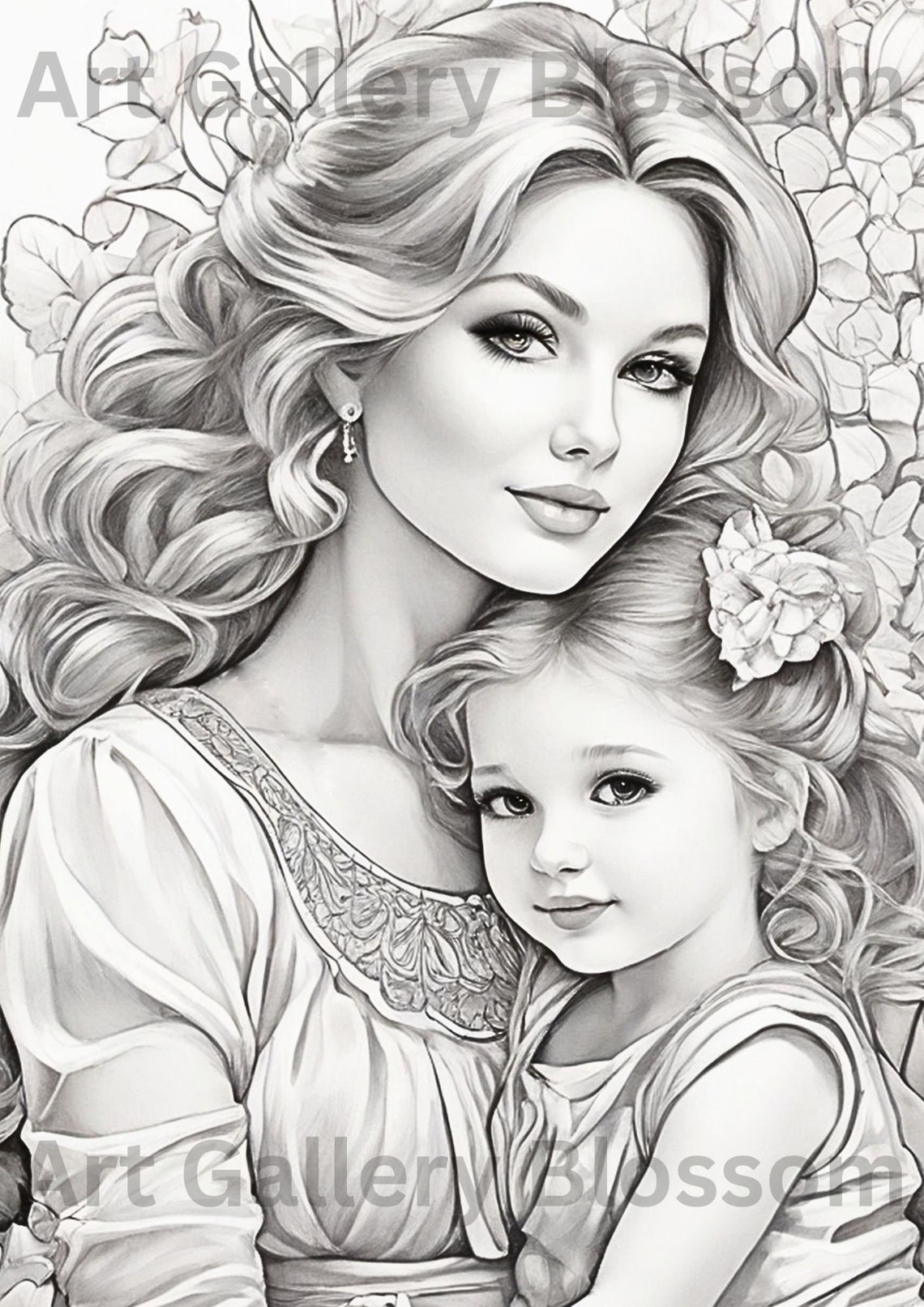 Mother Daughter Bond Lovely Women Daughter Flower Coloring Page ...