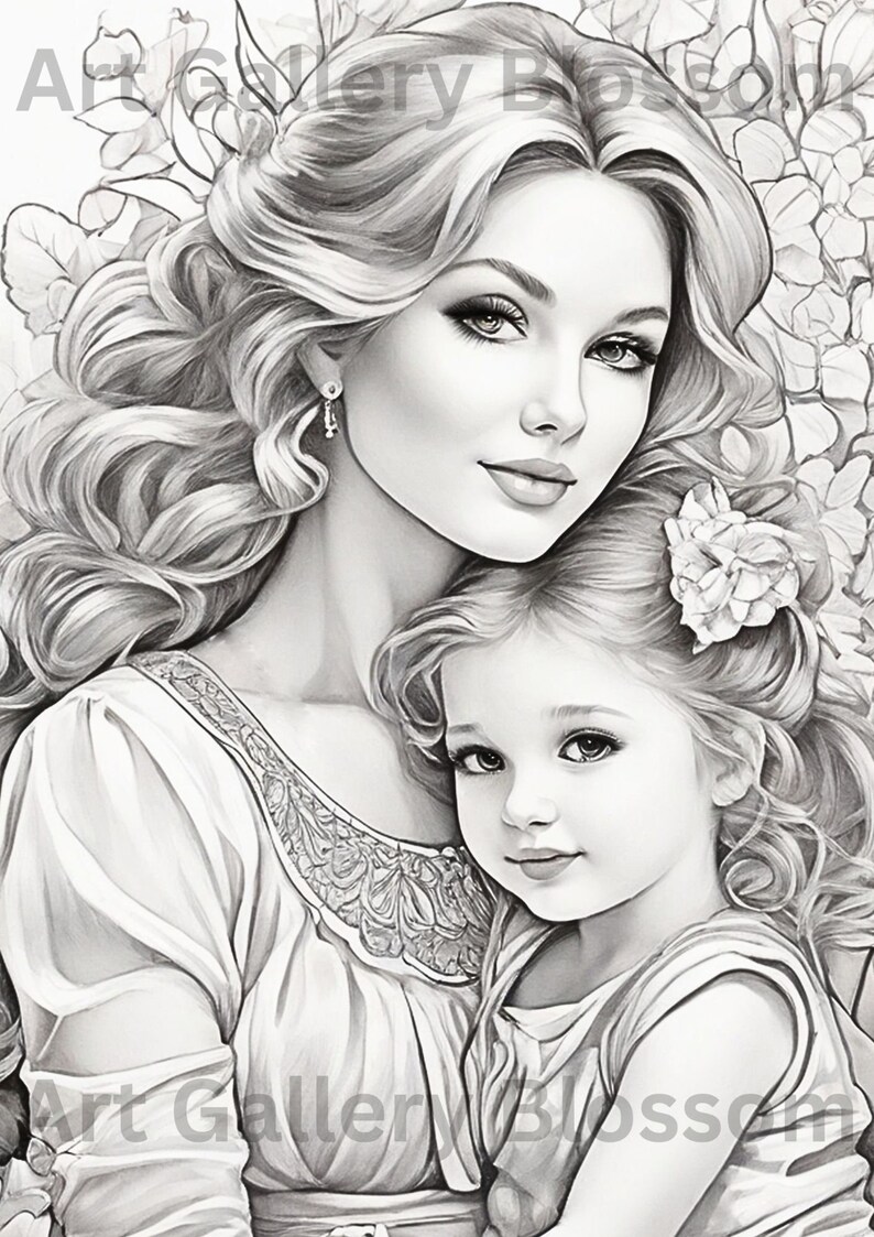 Mother Daughter Bond Lovely Women Daughter Flower Coloring Page ...