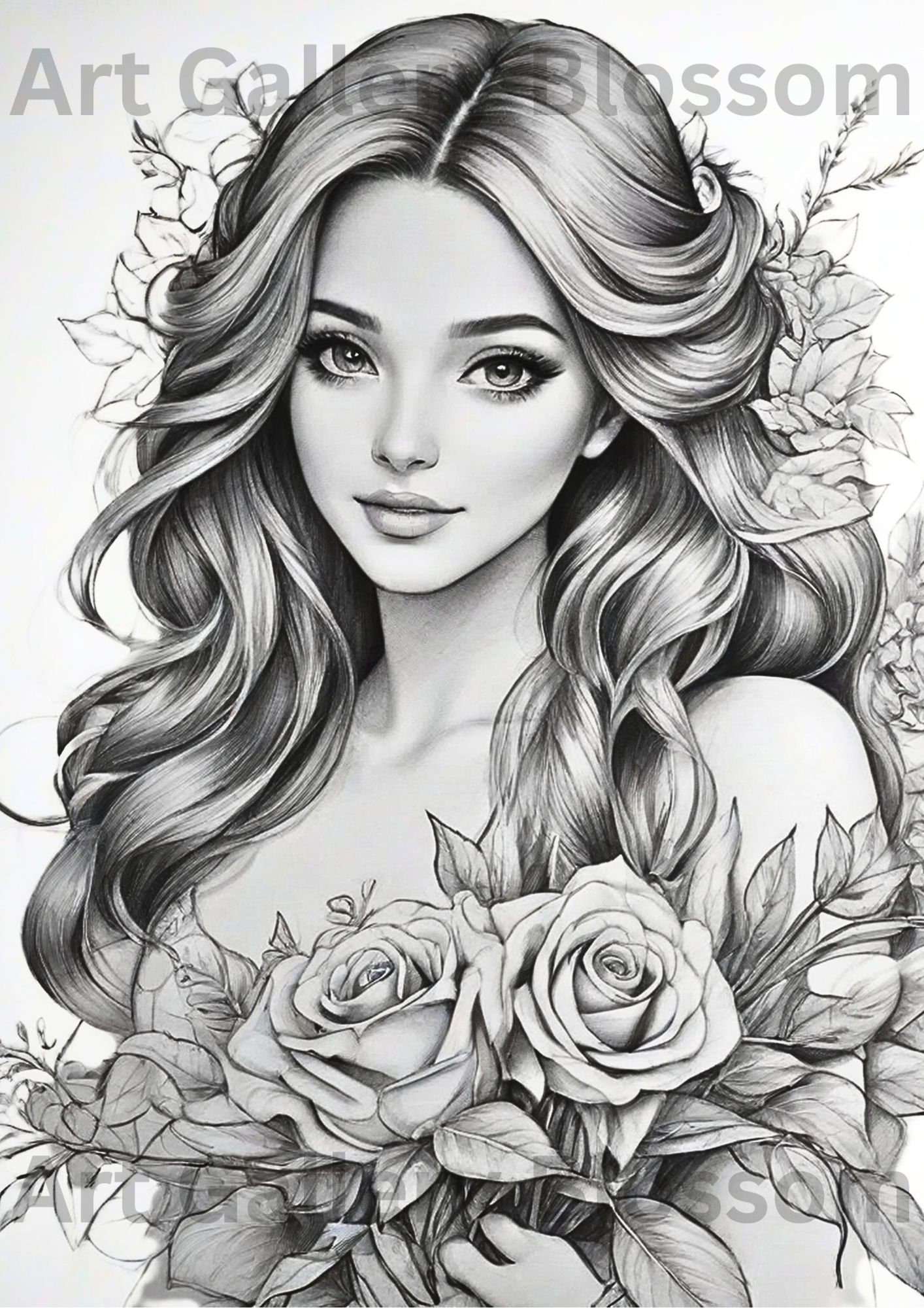 ADMIRE Beautiful Women Coloring Page Adults & Kids Instant Coloring ...