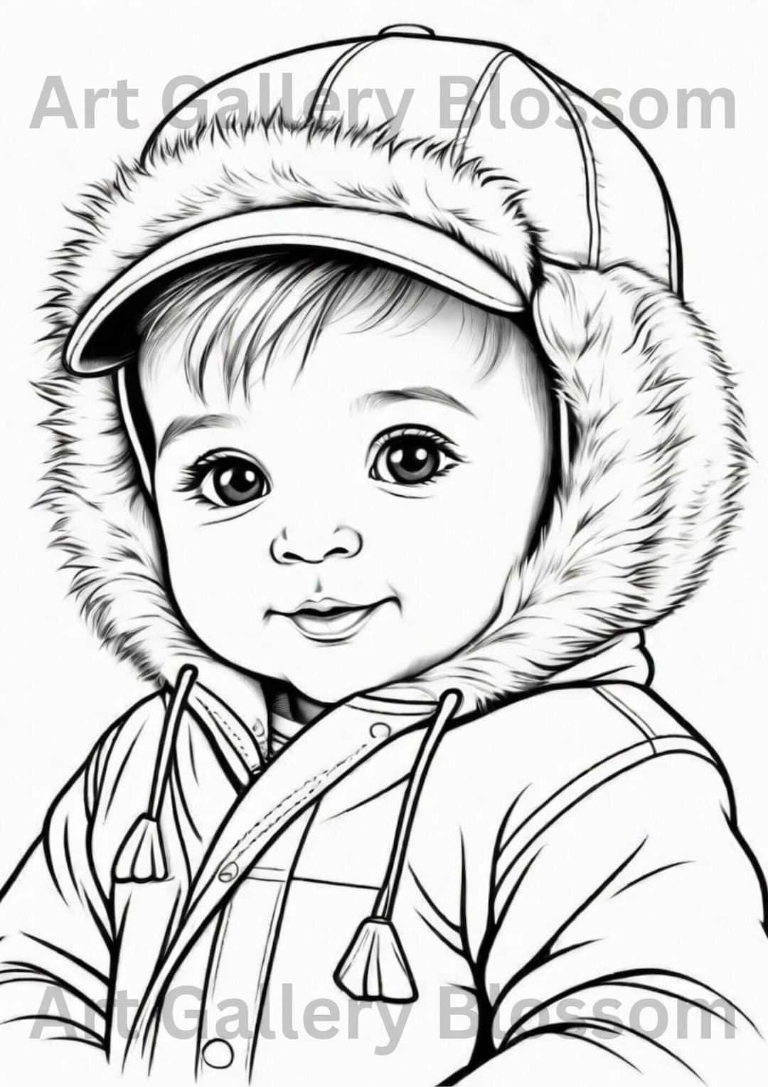 Cute Little Boy Baby Coloring Page Printable Adult Kid Digital Coloring ...