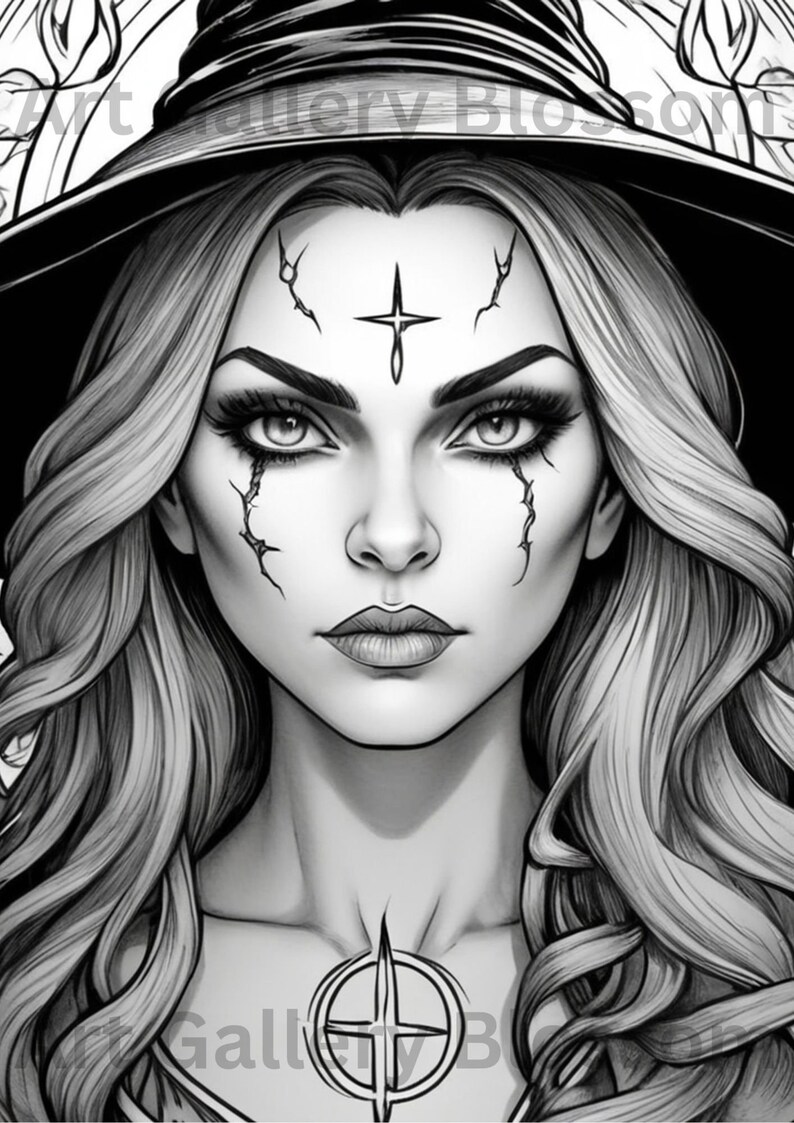 Witch Witch Coloring Page Printable PDF JPG Magical Witch Fantasy ...