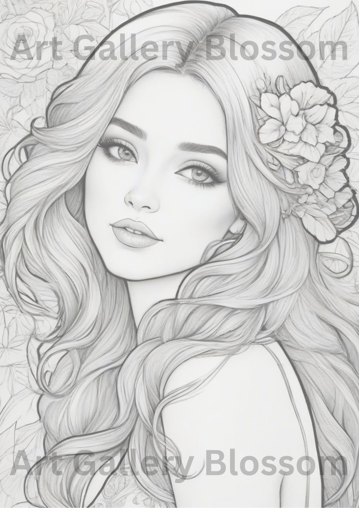 Roses Beautiful Women Hair Flowers Coloring Page Downloads Adult ...