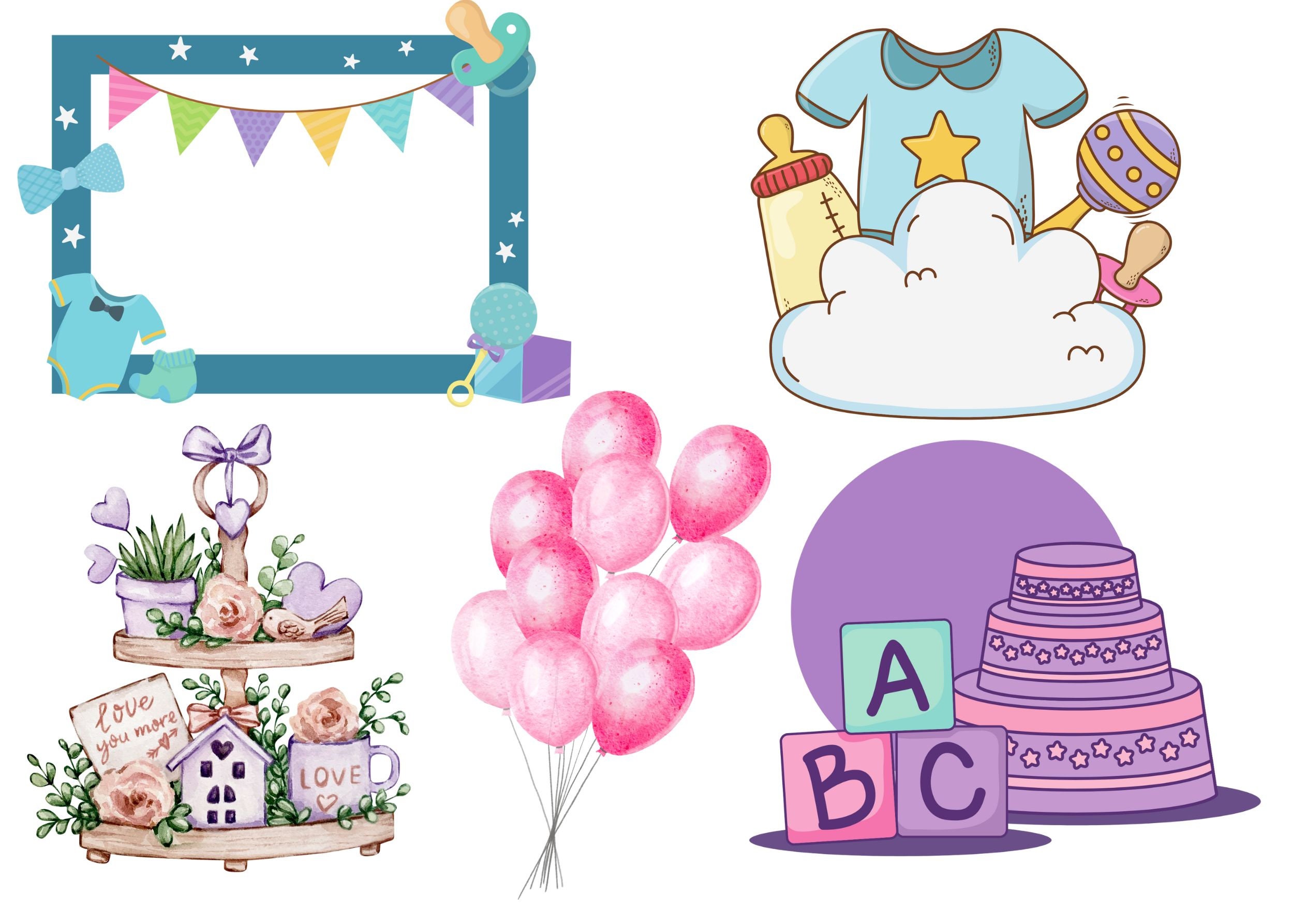 30 Baby Shower Clipart Gender Neutral Baby Shower Cute Instant Download ...