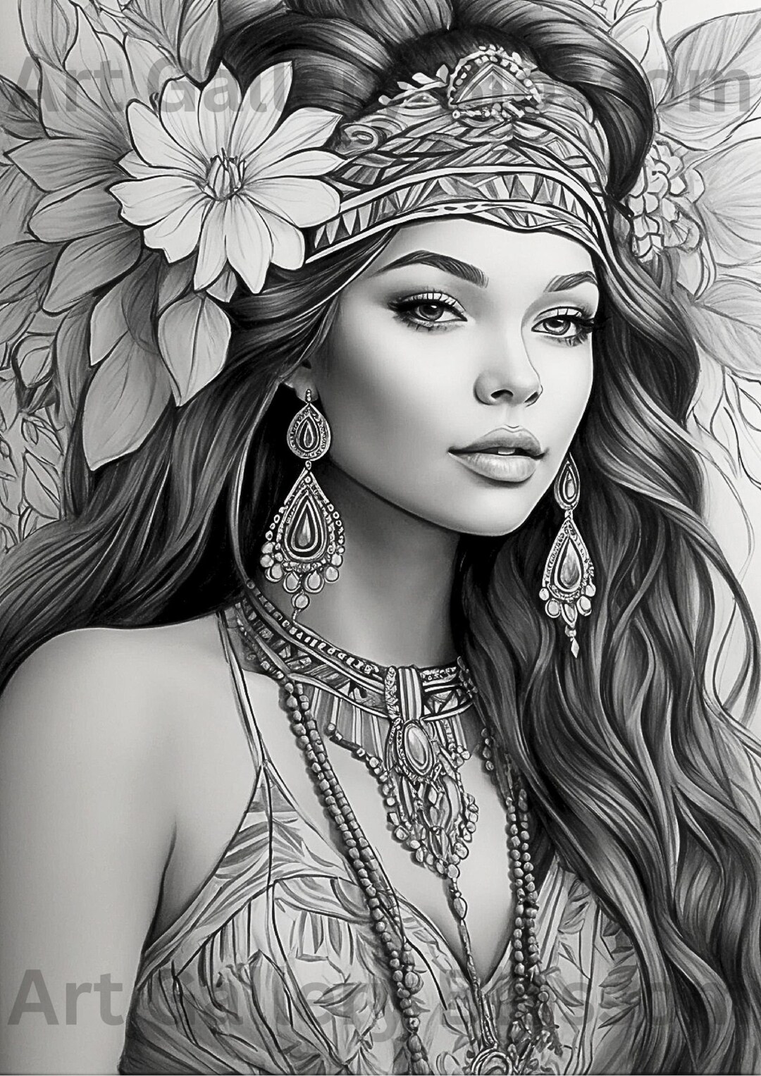 Boho Boho Women Coloring Page Beauty Women Instant Download Printable ...