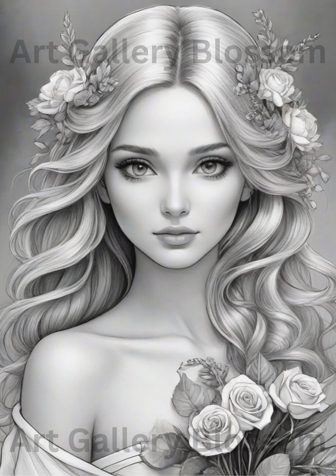 Model- Beautiful Women Hair Flower Coloring Page Downloads Adult ...