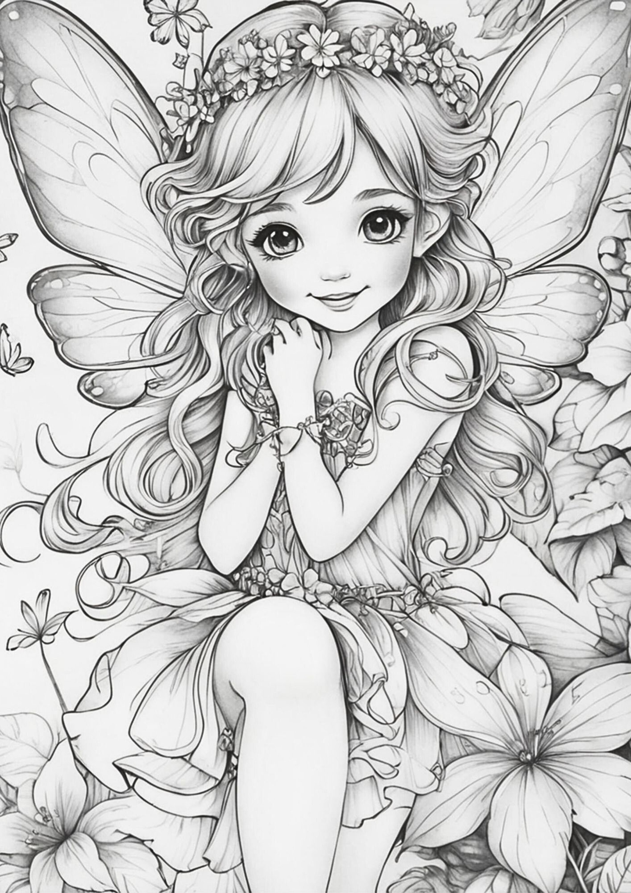 40 Beautiful Baby Fairies Coloring Book Printable Fantasy Coloring Page ...