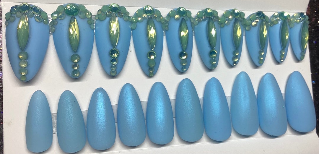 Cinderella Blue Bling and Matte Full Well Press on Nails. Reusable. Kit ...