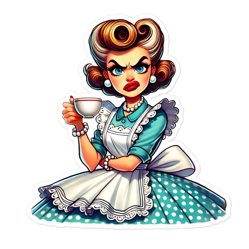 Housewife Sticker Grumpy Pop Art Coffee Lady Kitchen Cafe Menu ...