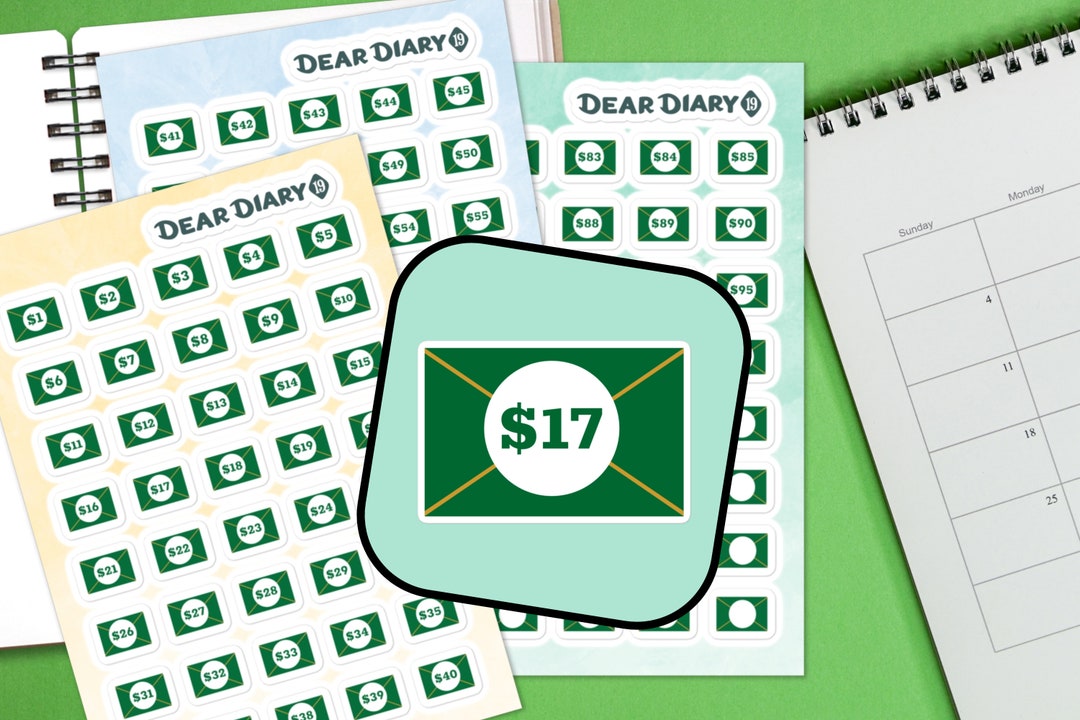 100 Envelopes Savings Challenge Stickers Sheet Goal Tracker Calendar ...