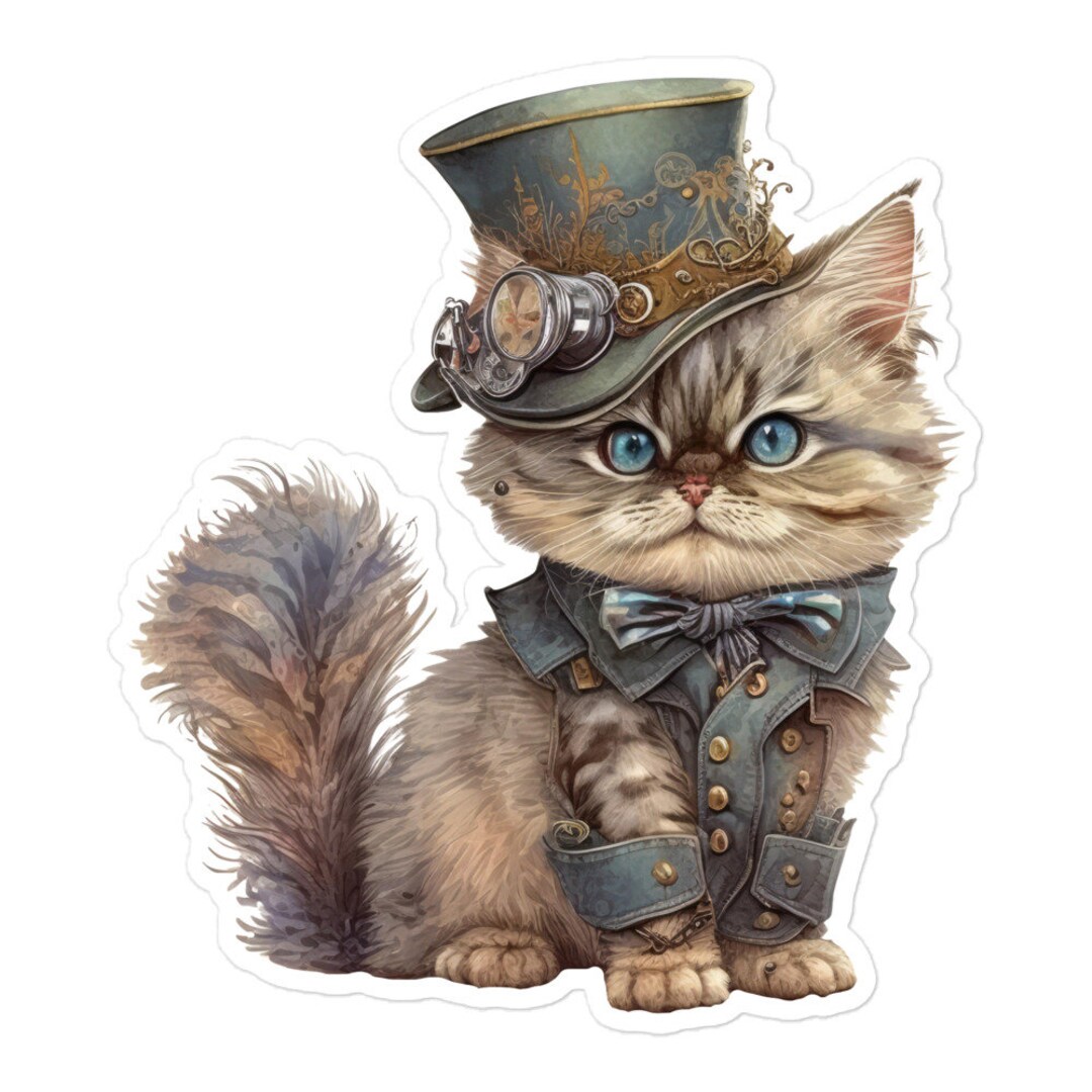 Steampunk Cat Animals Stickers Sheet Kawaii Fantasy Fairy Imagination ...