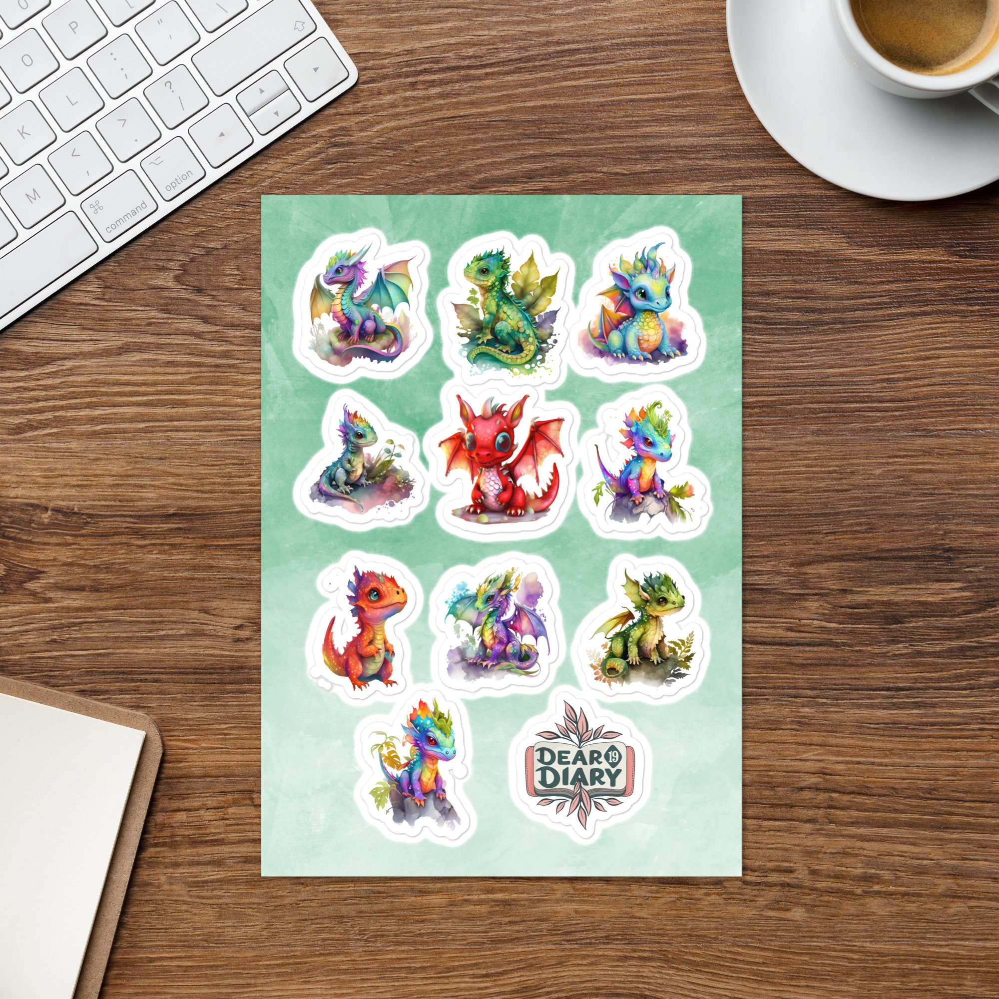 Fantasy Dragons Stickers Sheet Kawaii Animal Fairy Imagination Dinosaur ...