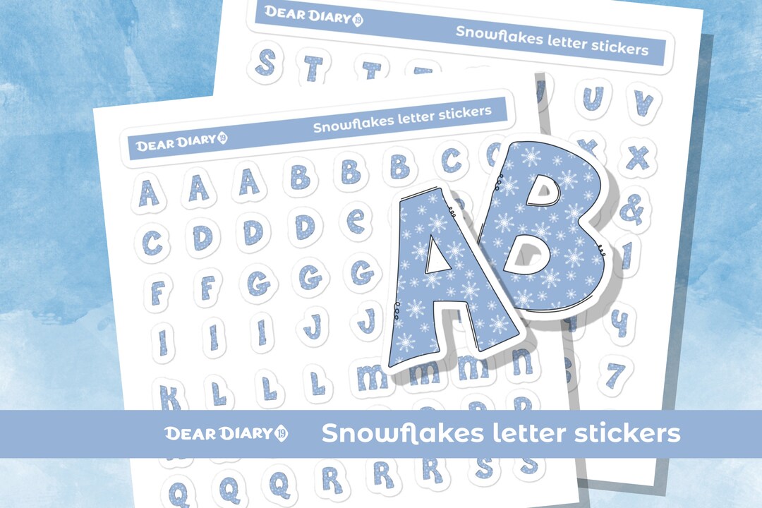 Snowflakes Alphabet Letter Numbers Stickers Sheet Pack Planner Journal ...