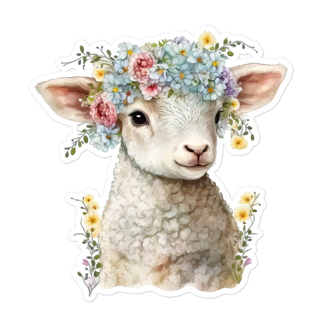 Floral Baby Lamb Sticker Farm Animal Nature Cottagecore Village Country ...
