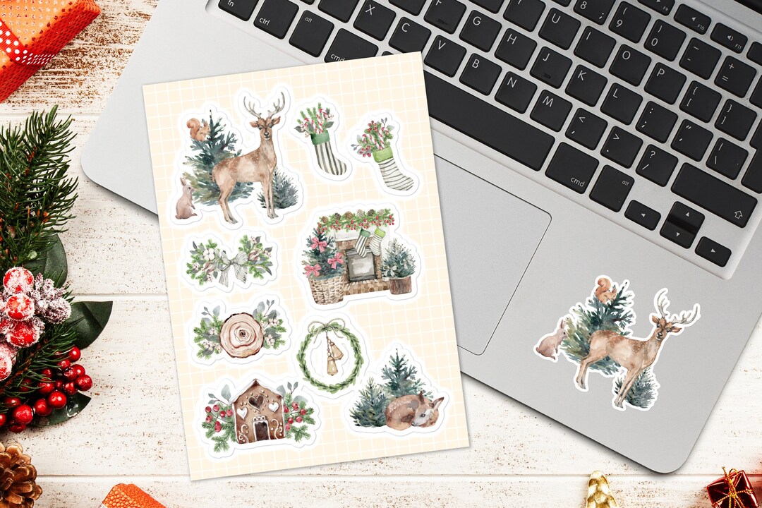 Christmas Aesthetic Stickers Reindeer Forest Stocking Holiday Winter ...