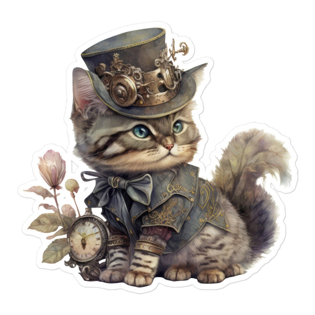 Steampunk Cat Animals Stickers Sheet Kawaii Fantasy Fairy Imagination ...