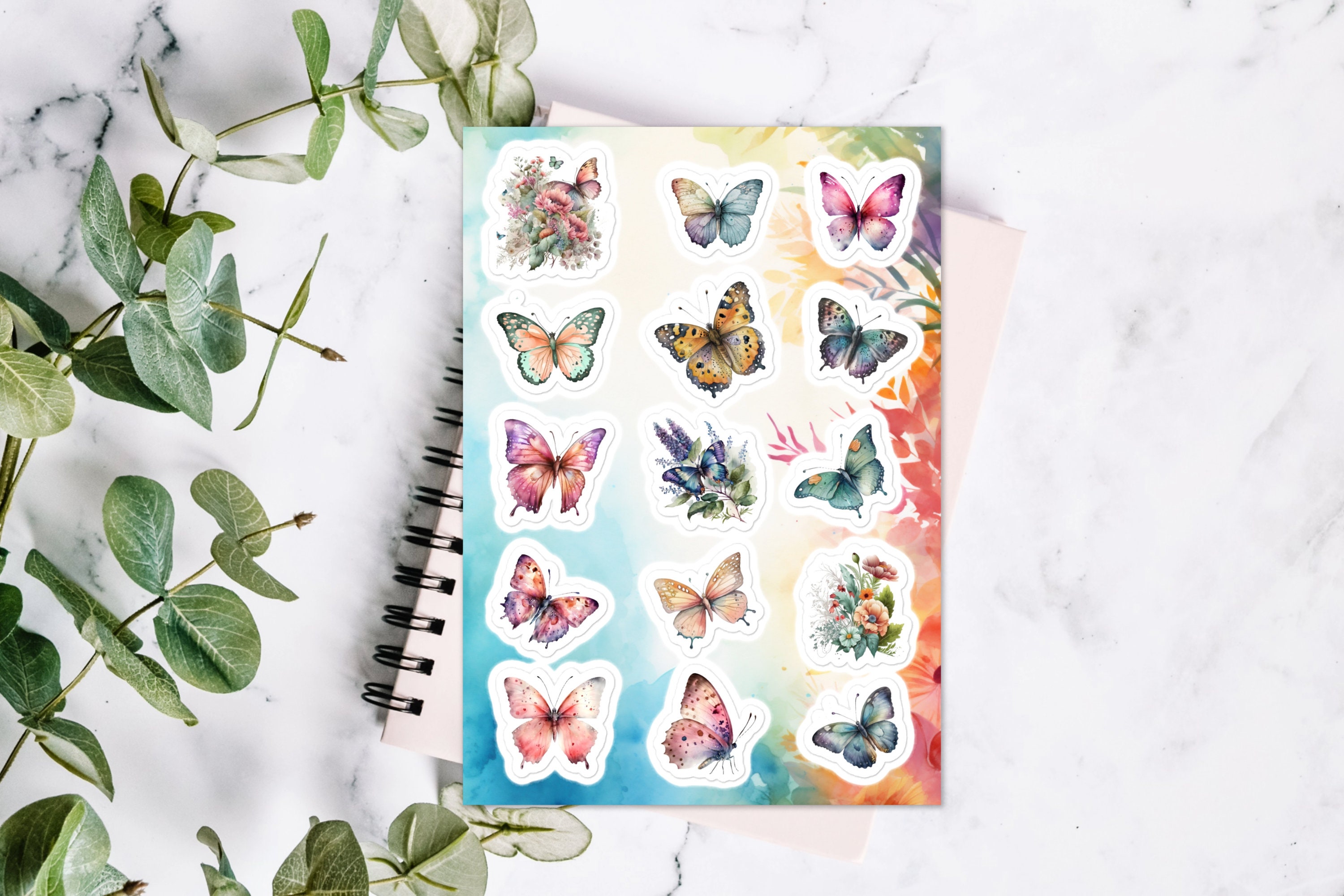 Butterfly Stickers Sheet Floral Spring Summer Nature Greenery Aesthetic ...