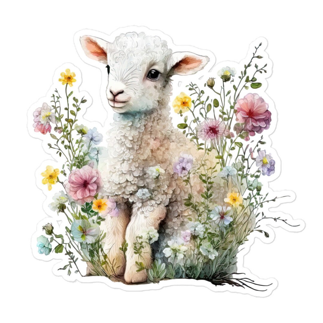 Floral Baby Lamb Sticker Farm Animal Nature Cottagecore Village Country ...