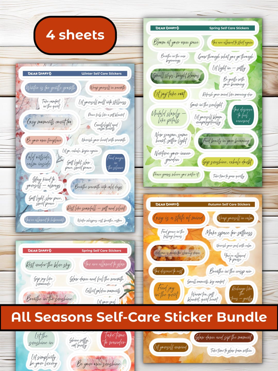 All Seasons Self-care Stickers Bundle 4 Seasonal Sheets Year-round ...