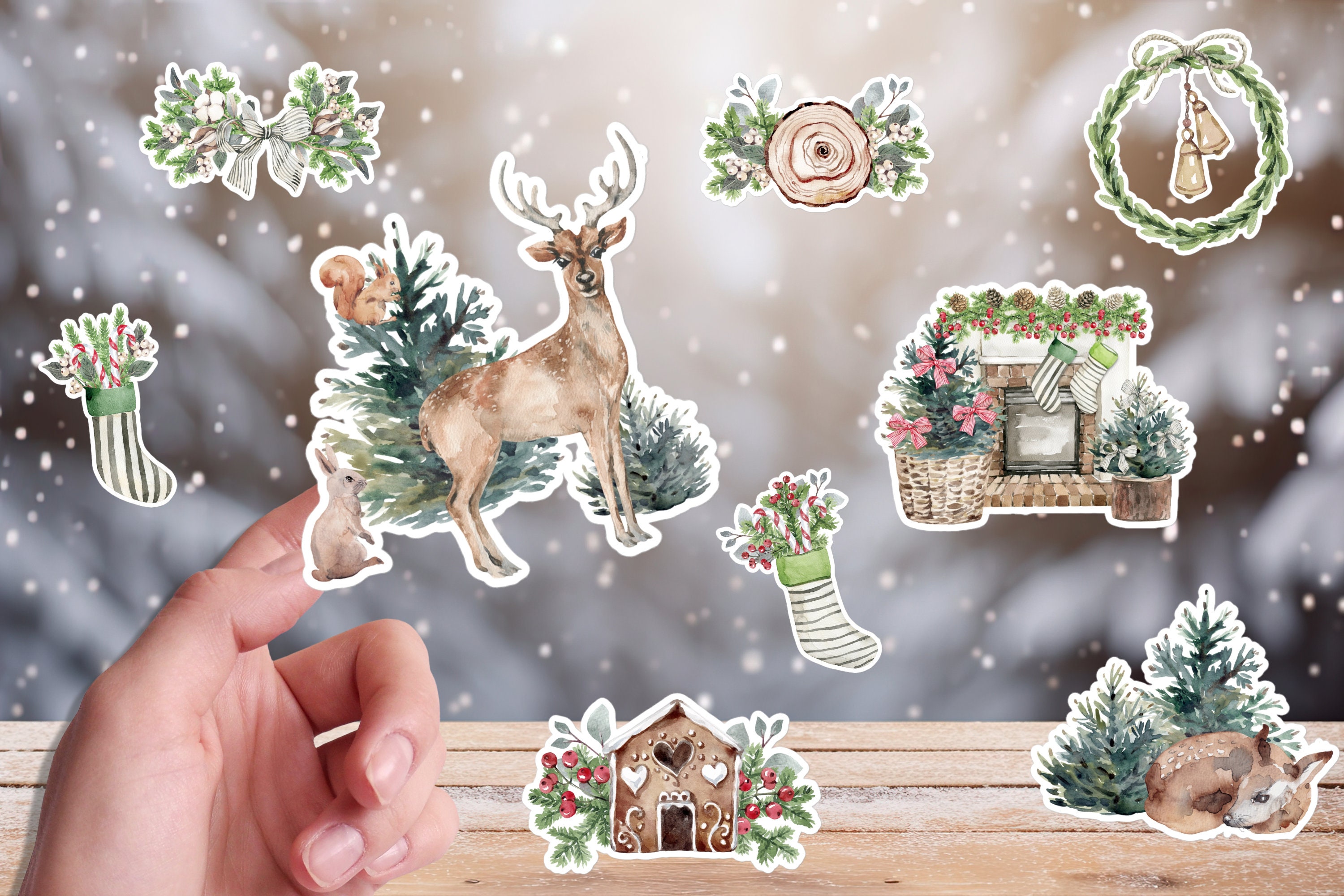 10 Stickers Pack Christmas Aesthetic Reindeer Stocking Holiday Winter ...