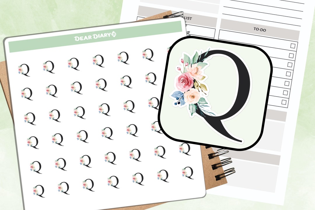 Planner Stickers Alphabet Q Letter Abbreviation Custom Text Word Sheet ...