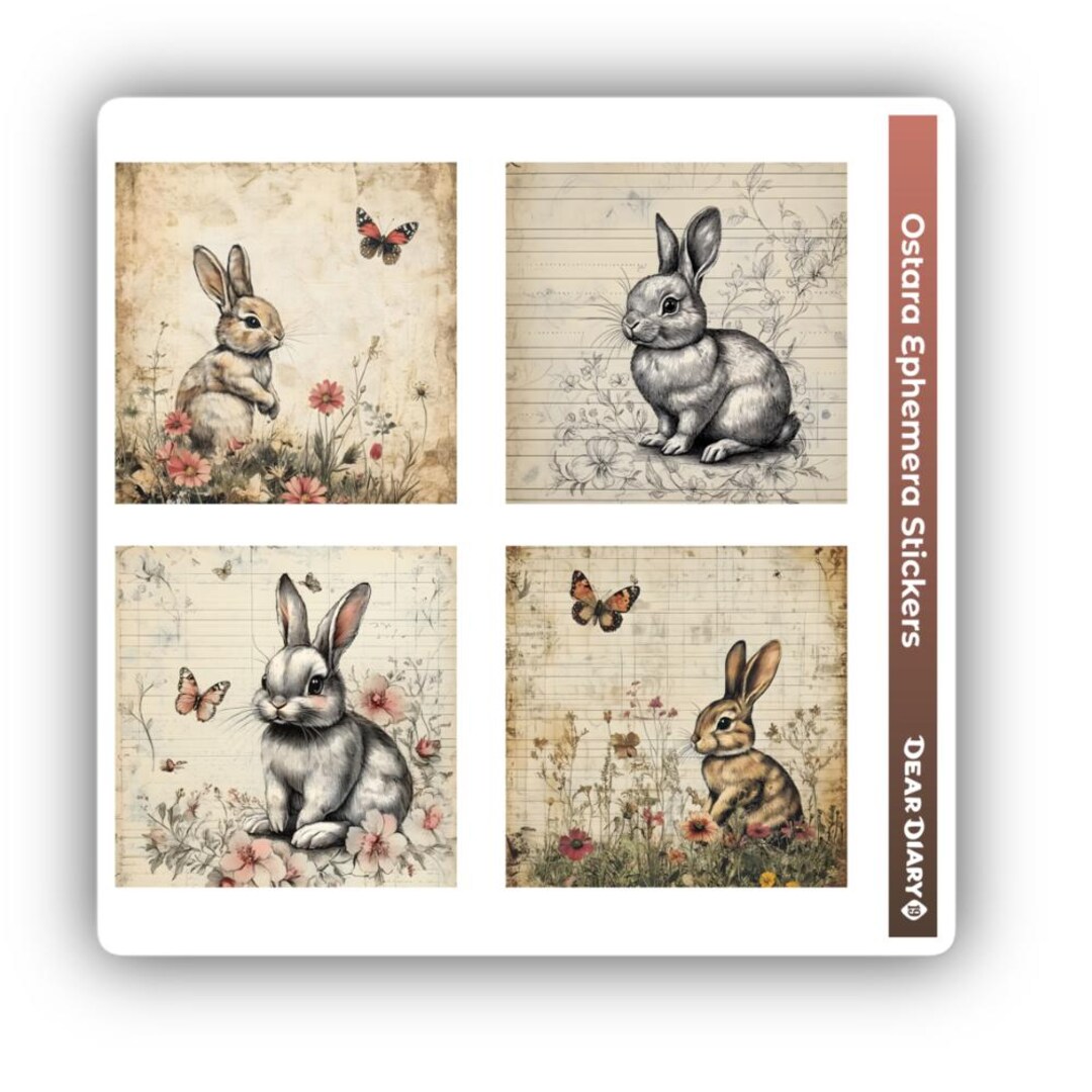 Ostara Ephemera Sticker Sheet Spring Bunny Rabbit Junk Journal Planner ...
