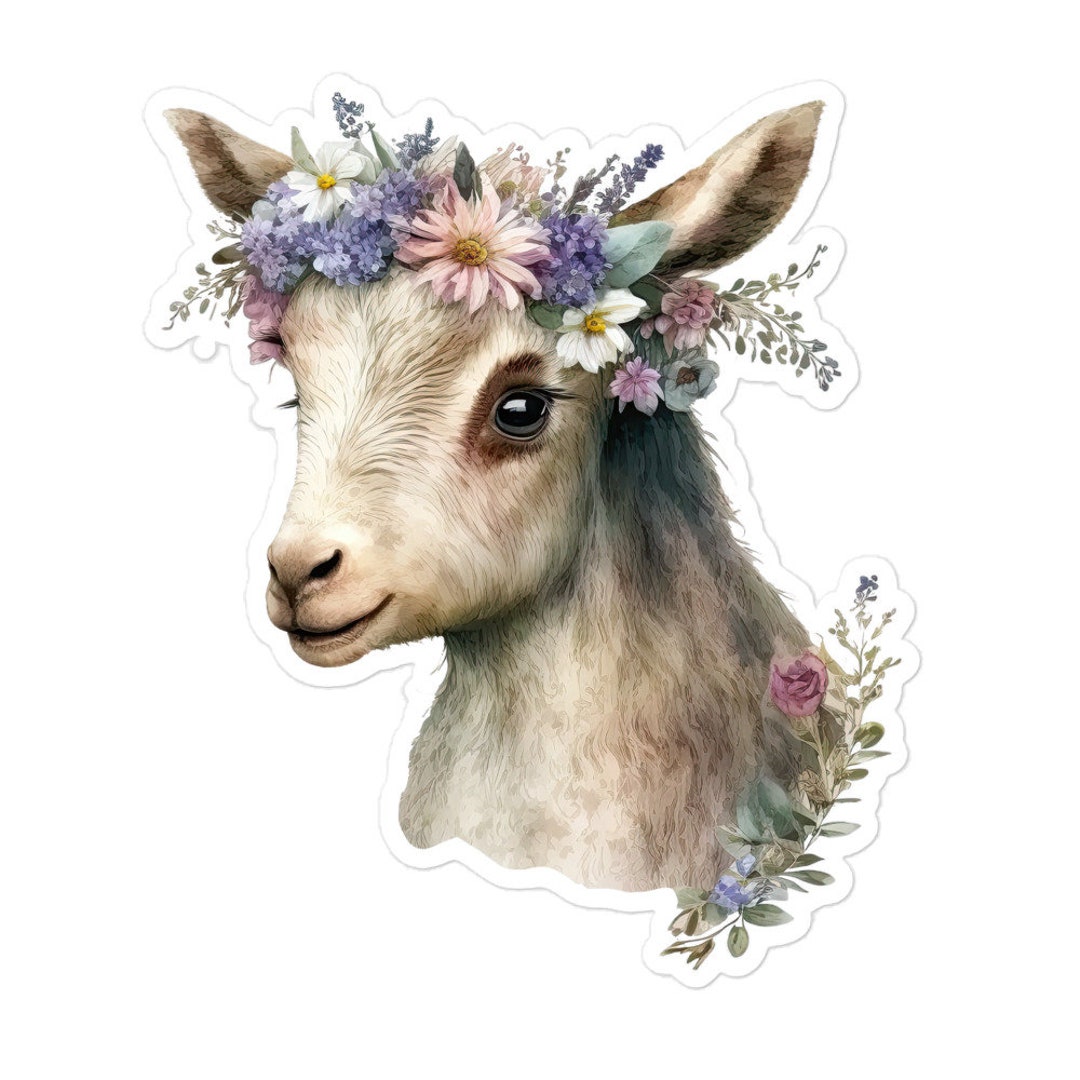 Floral Baby Goat Sticker Farm Animal Nature Cottagecore Village Country ...