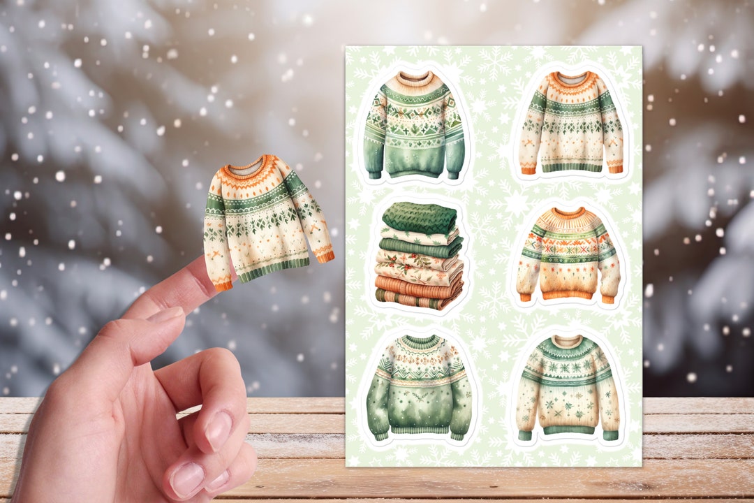 Christmas Sweater Stickers Sheet Ugly Knit Crochet Sweater Winter Decor ...