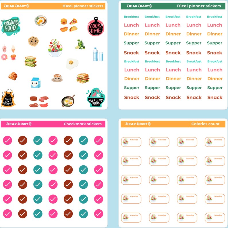 Meal Planner Stickers Sheet Menu Diet Food Habit Tracker Calories Count ...
