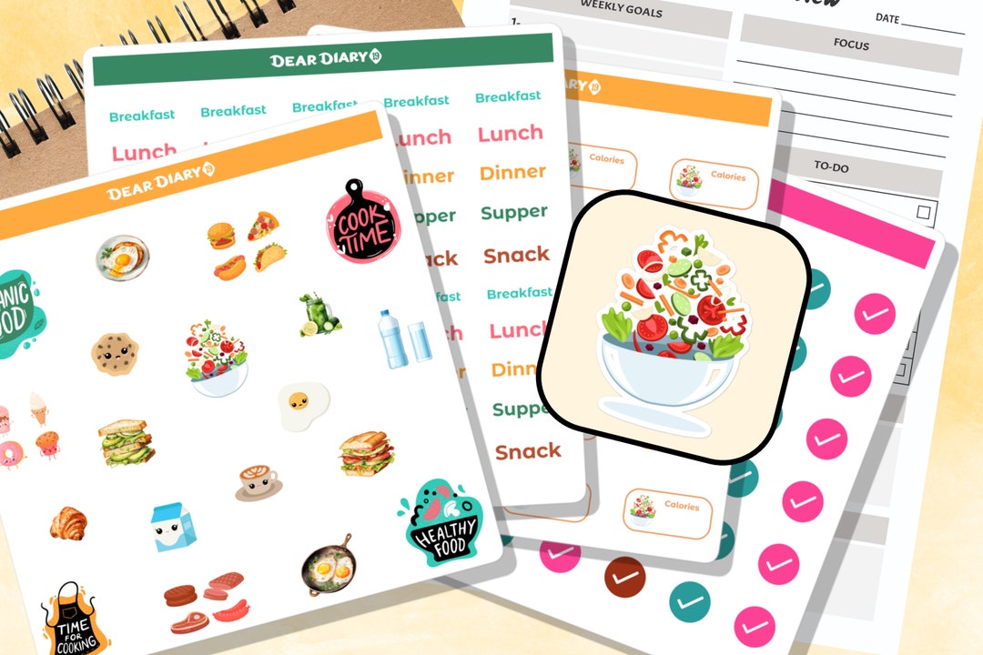 131 Meal Planner Stickers Pack Menu Diet Food Habit Tracker Calories ...