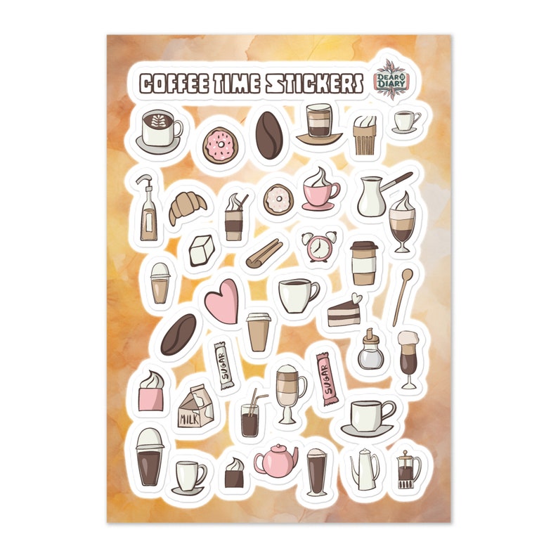 Coffee Stickers Sheet Latte Cappuccino Morning Food Drinks Aesthetic ...
