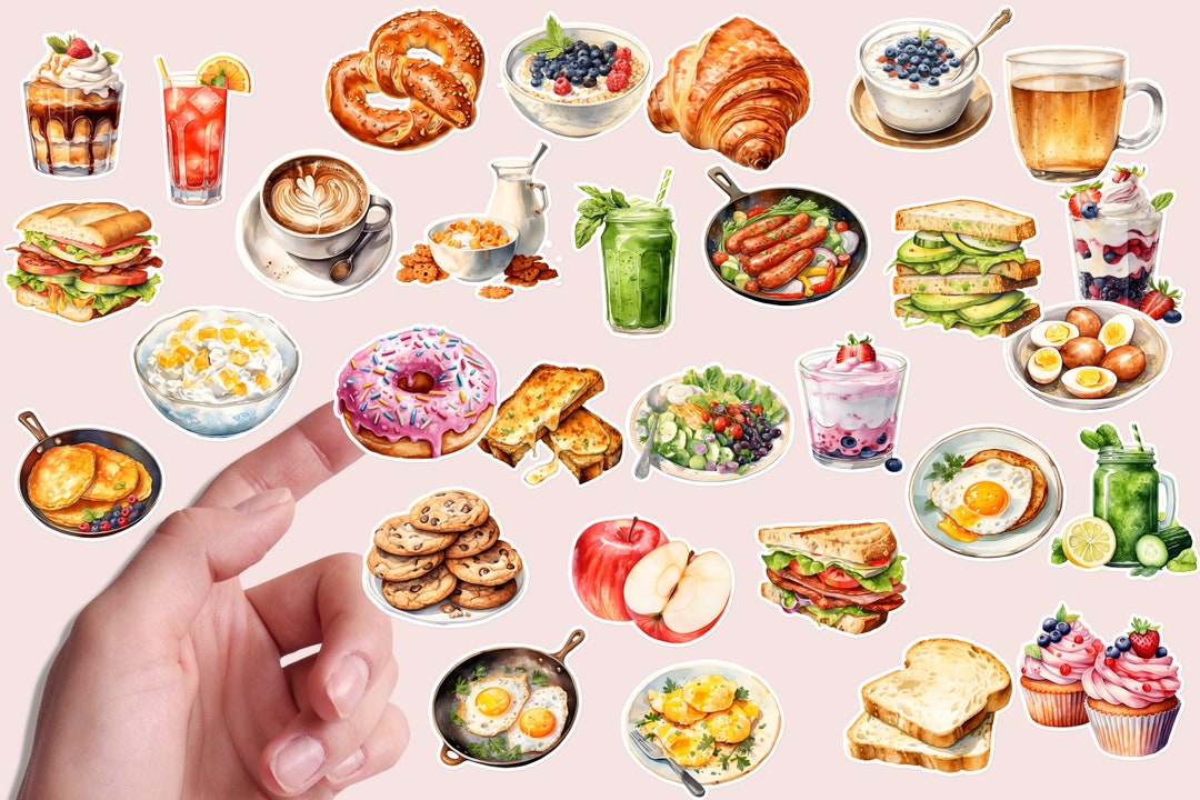 30 Stickers Pack Breakfast Egg Smoothie Pancakes Food Drink Morning ...
