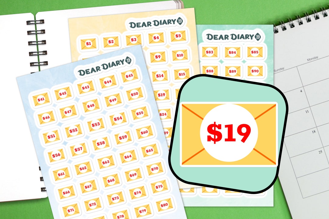 100 Envelopes Savings Challenge Stickers Sheet Goal Tracker Calendar ...
