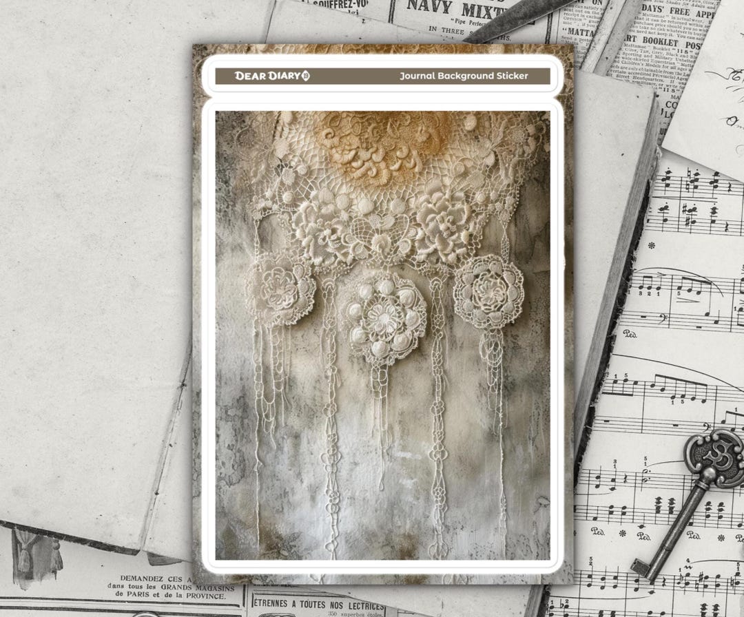 Large Lace Background Sticker for Junk Journals Grunge Gray Wood Shabby ...