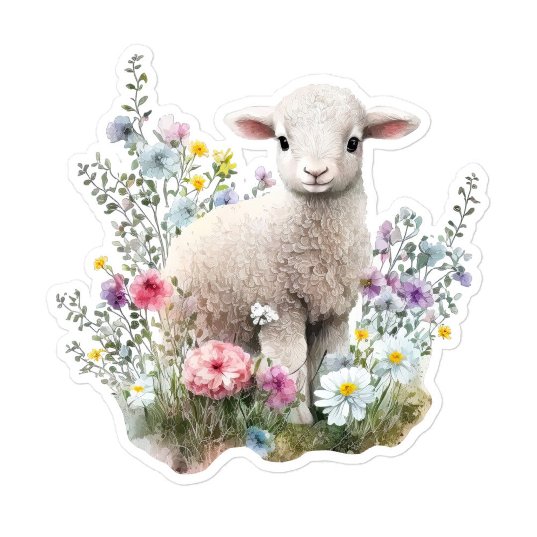 Floral Baby Lamb Sticker Farm Animal Nature Cottagecore Village Country ...