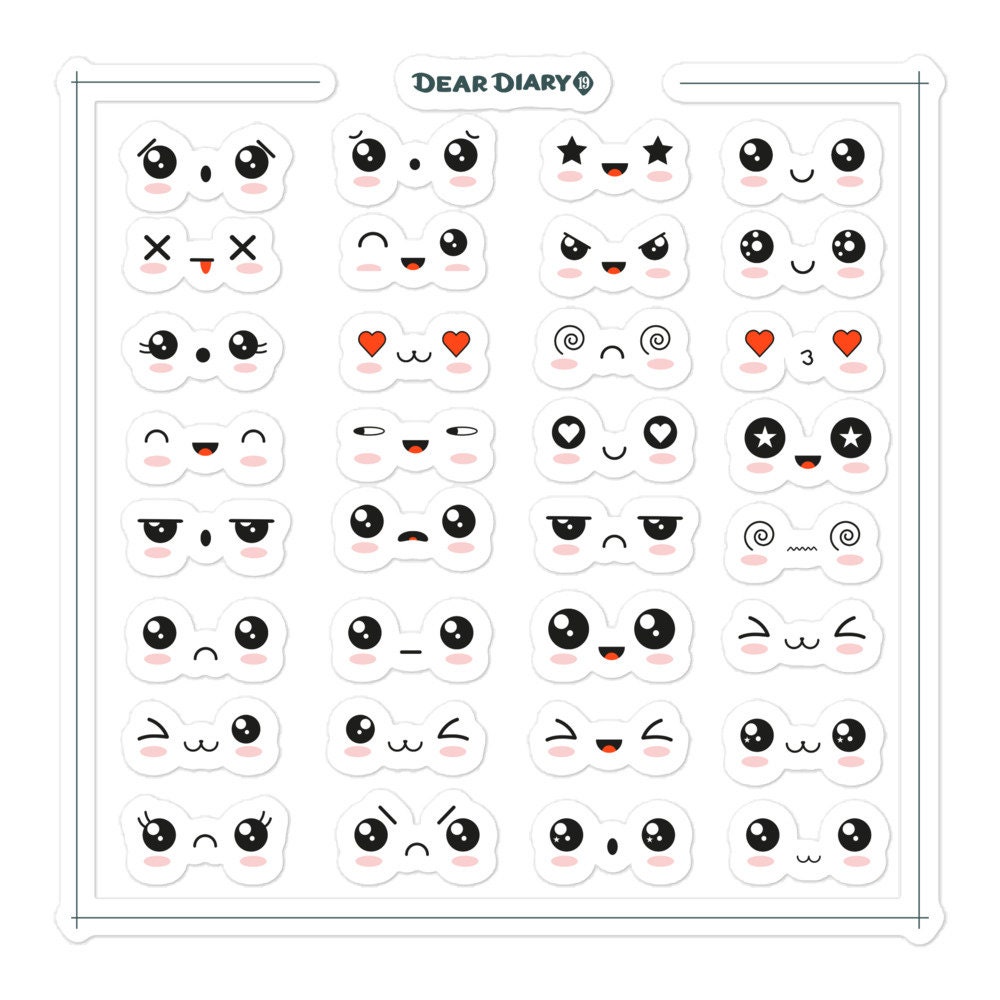 64 Stickers Pack of Kawaii Faces Planner Stickers Sheet Journal Emotion ...