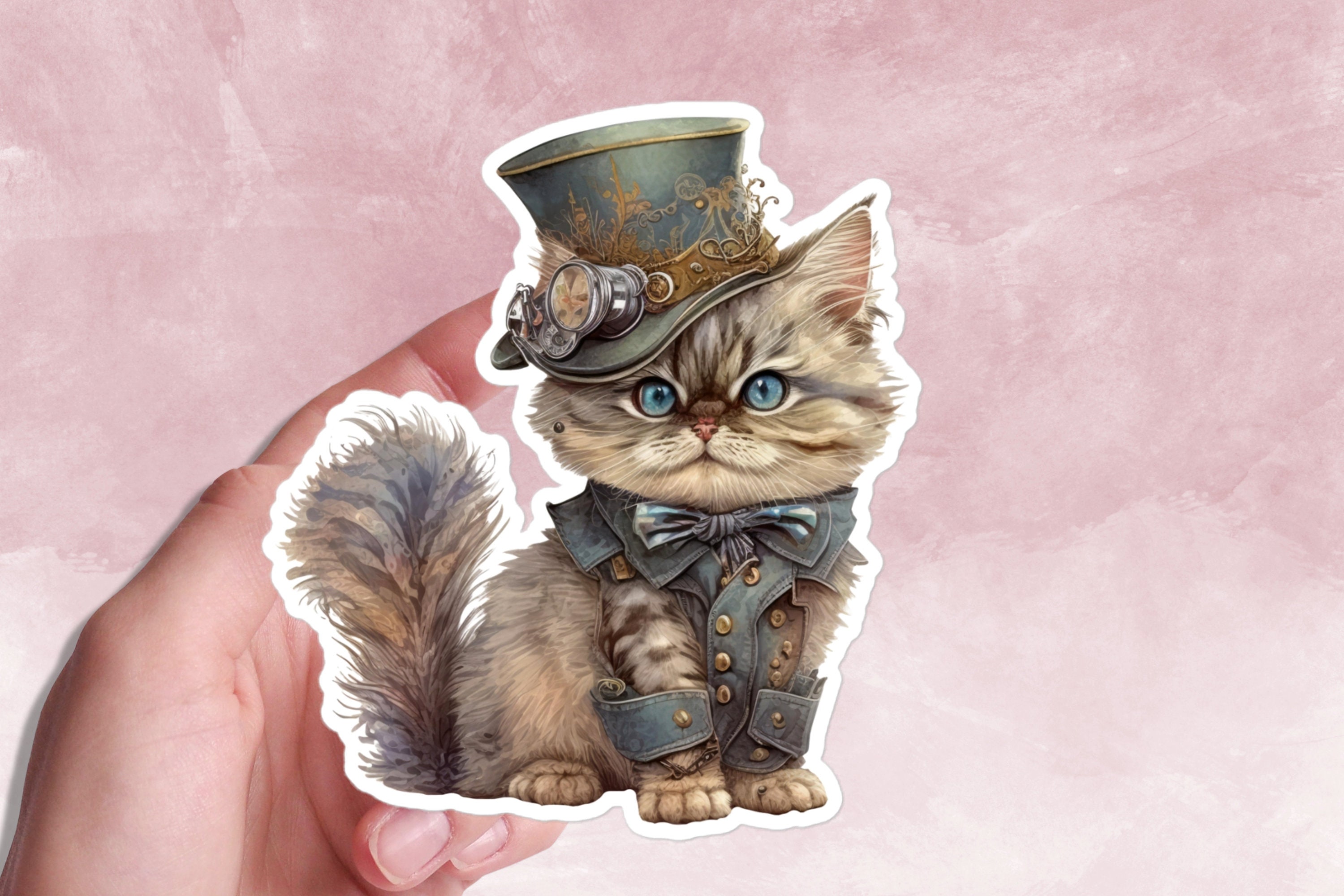 Steampunk Cat Animals Stickers Sheet Kawaii Fantasy Fairy Imagination ...