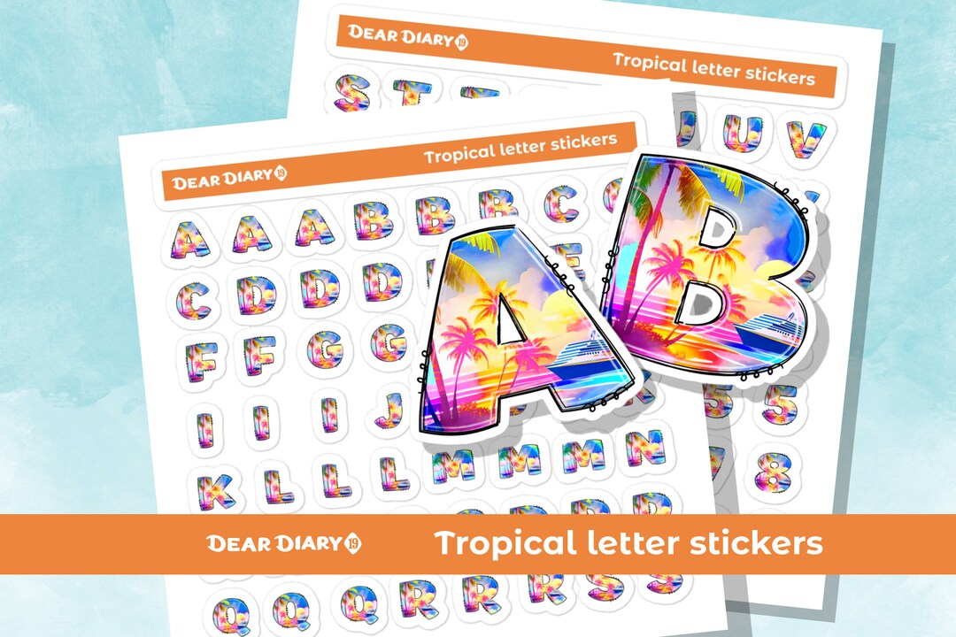 Tropical Alphabet Letter Numbers Stickers Sheet Pack for Scrapbooking ...