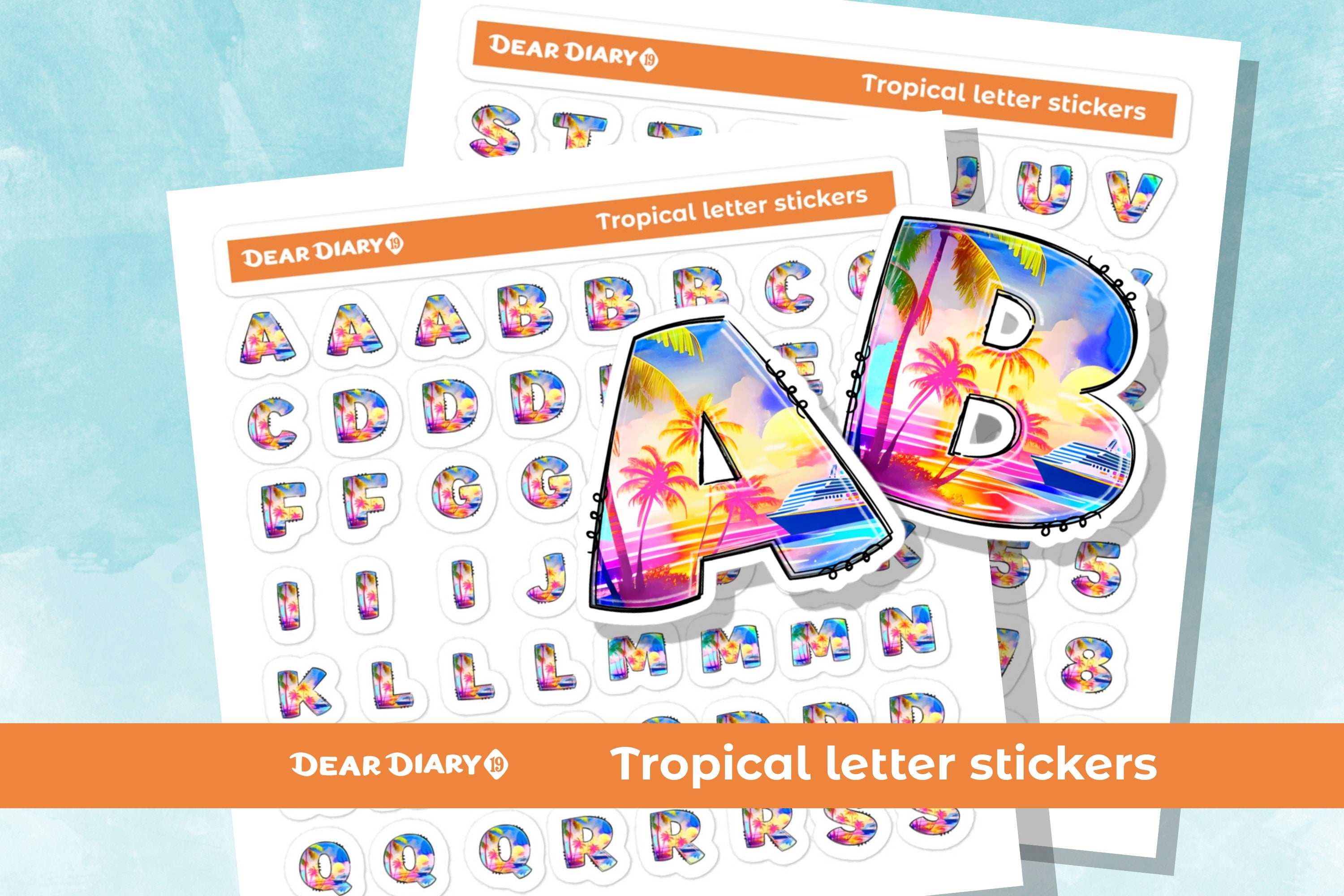 Tropical Alphabet Letter Numbers Stickers Sheet Pack for Scrapbooking ...