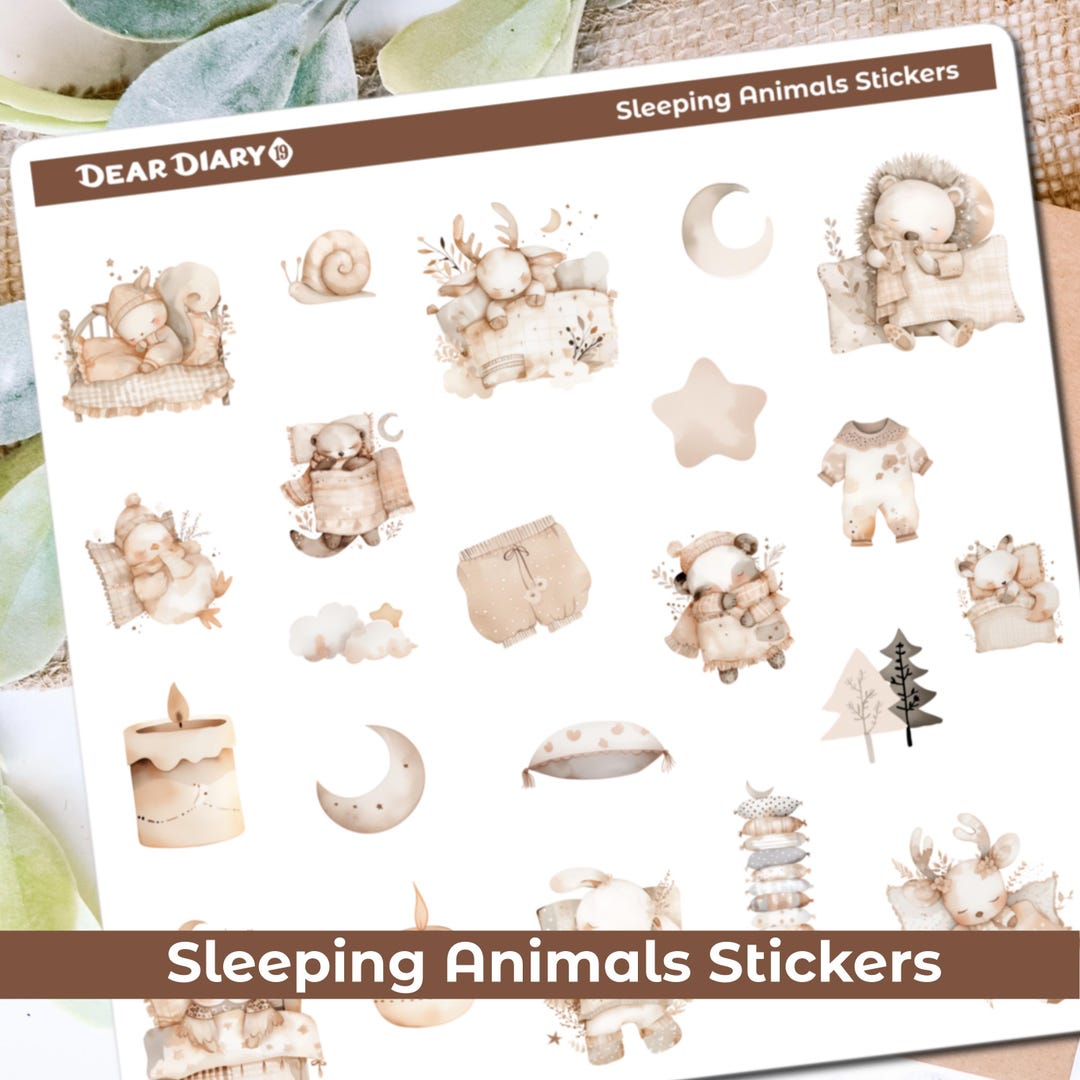 Sleeping Woodland Animals Journal Stickers Sheet Cute Nursery Baby ...