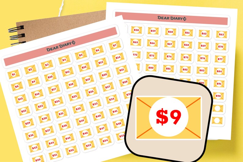 100 Envelopes Savings Challenge Stickers Sheet Goal Tracker Calendar ...