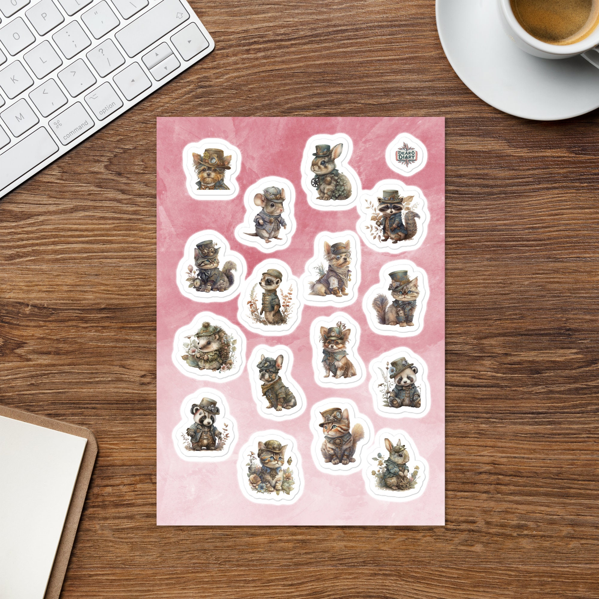 Steampunk Cat Animals Stickers Sheet Kawaii Fantasy Fairy Imagination ...