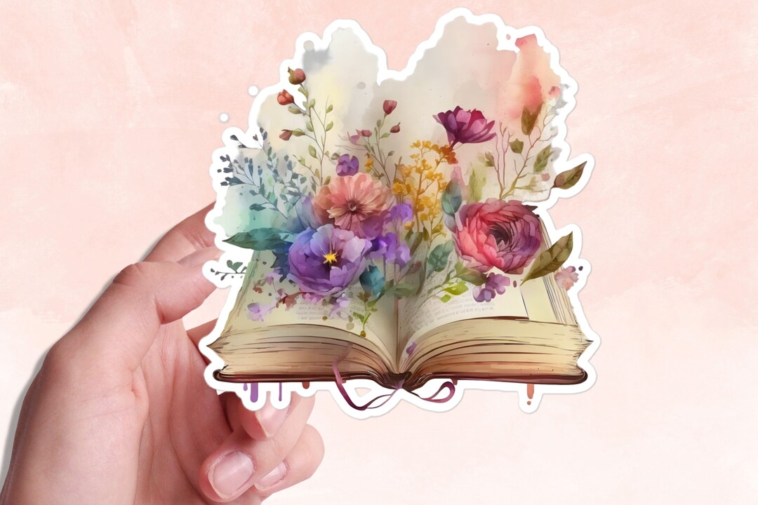 Floral Book Stickers Sheet Flower Greenery Bloom Reading Watercolor ...
