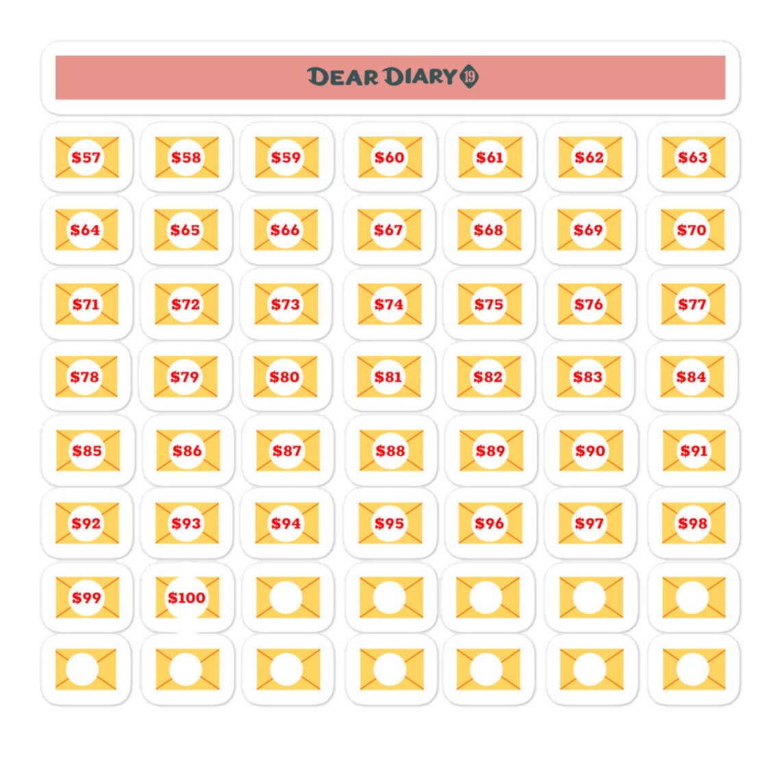 100 Envelopes Savings Challenge Stickers Sheet Goal Tracker Calendar ...