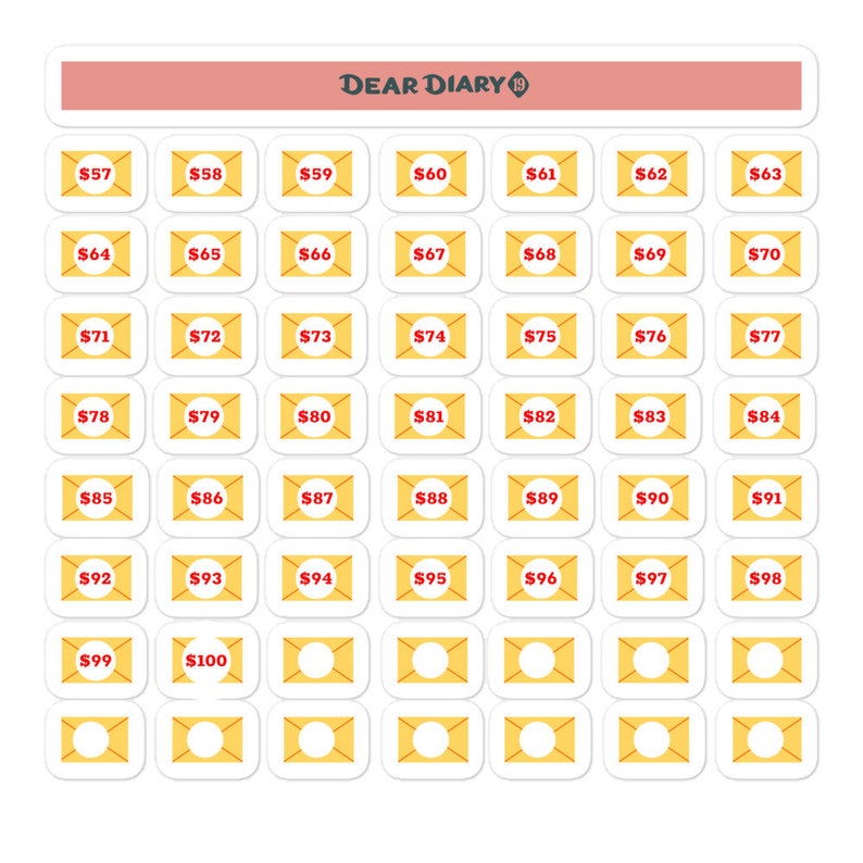 100 Envelopes Savings Challenge Stickers Sheet Goal Tracker Calendar ...
