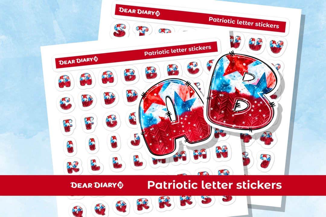 Patriotic Alphabet Letter Numbers Stickers Sheet Pack for Scrapbooking ...